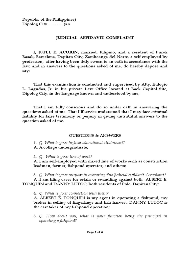 Legal Affidavit for Estafa Case | PDF | Government | Public Law