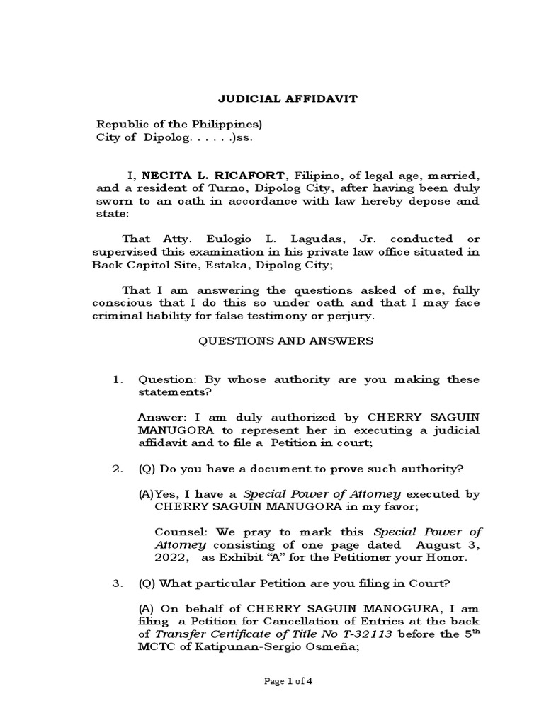 JUDICIAL AFFIDAVIT Ricafort | PDF | Affidavit | Perjury