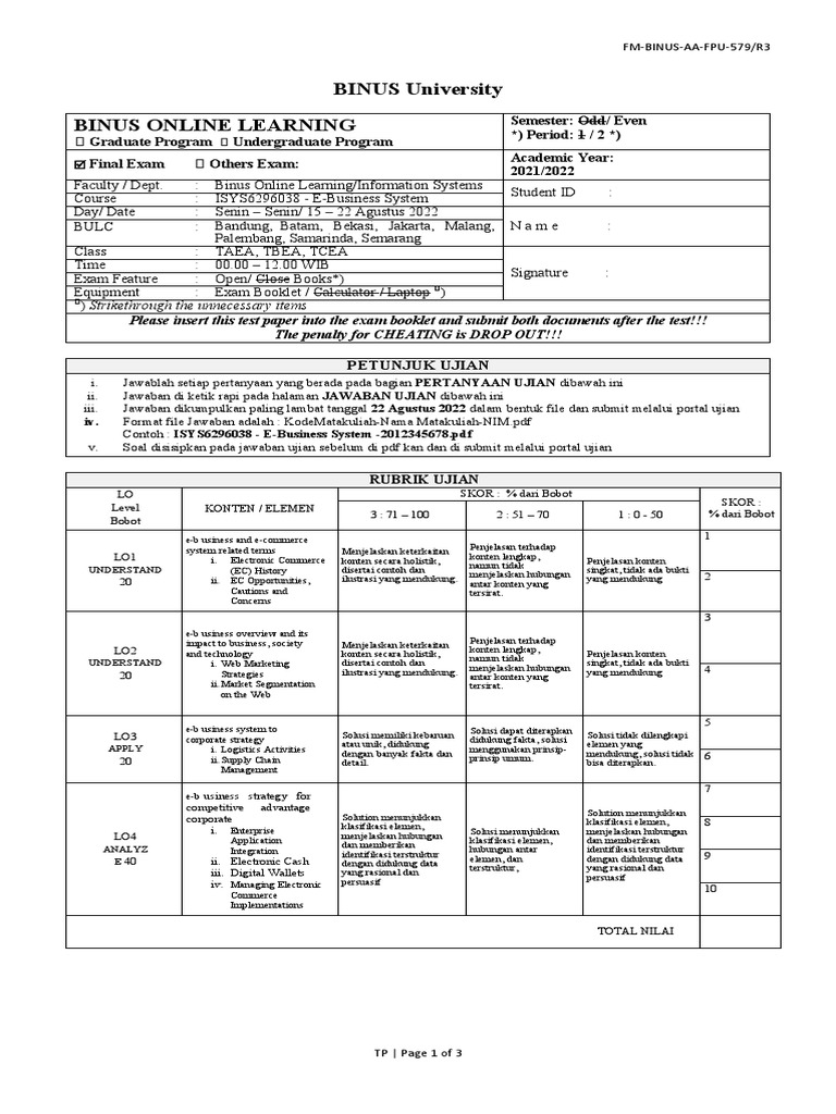 TBEA ISYS6296038 E-BusinessSystem-Question | PDF