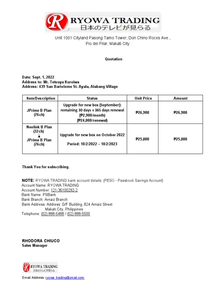 Quotation - JPrime TV | PDF | Finance & Money Management