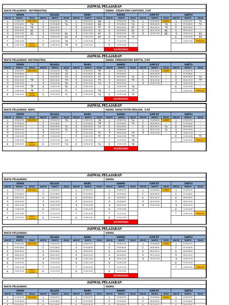Format Jadwal Pelajaran | PDF