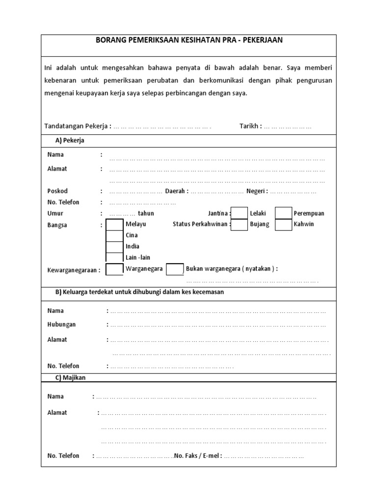 6 - Contoh Borang Pemeriksaan Kesihatan | PDF