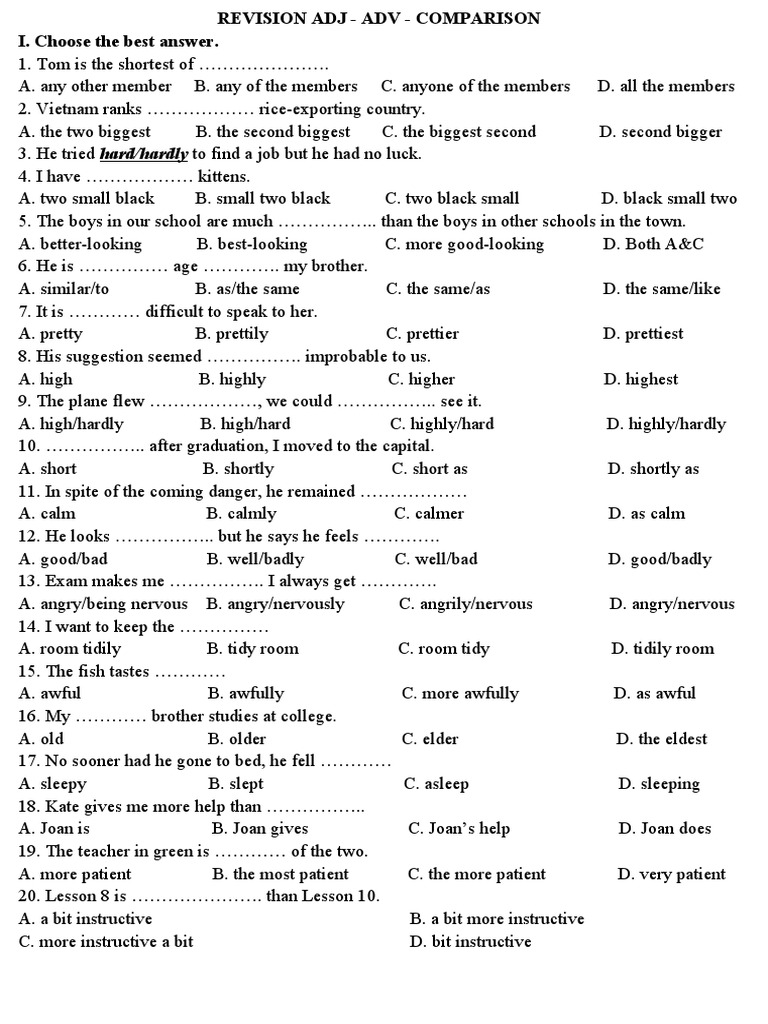 Revision Adj - Adv - Comparison | PDF