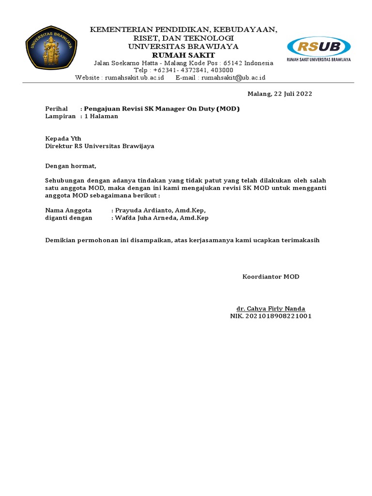 Permohonan Revisi SK MOD | PDF