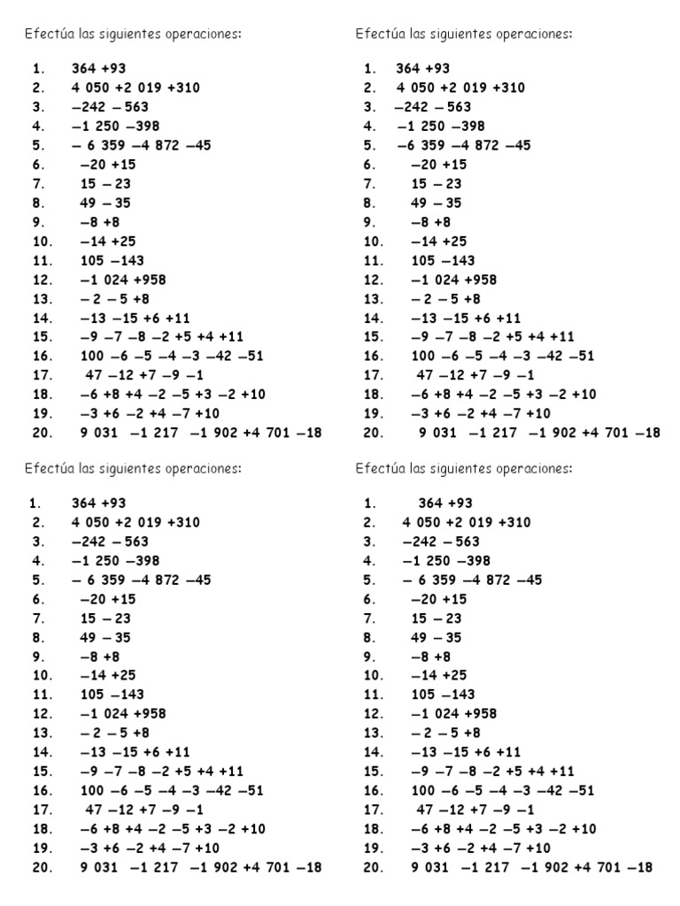 Suma y Resta de Numeros Con Signo | PDF