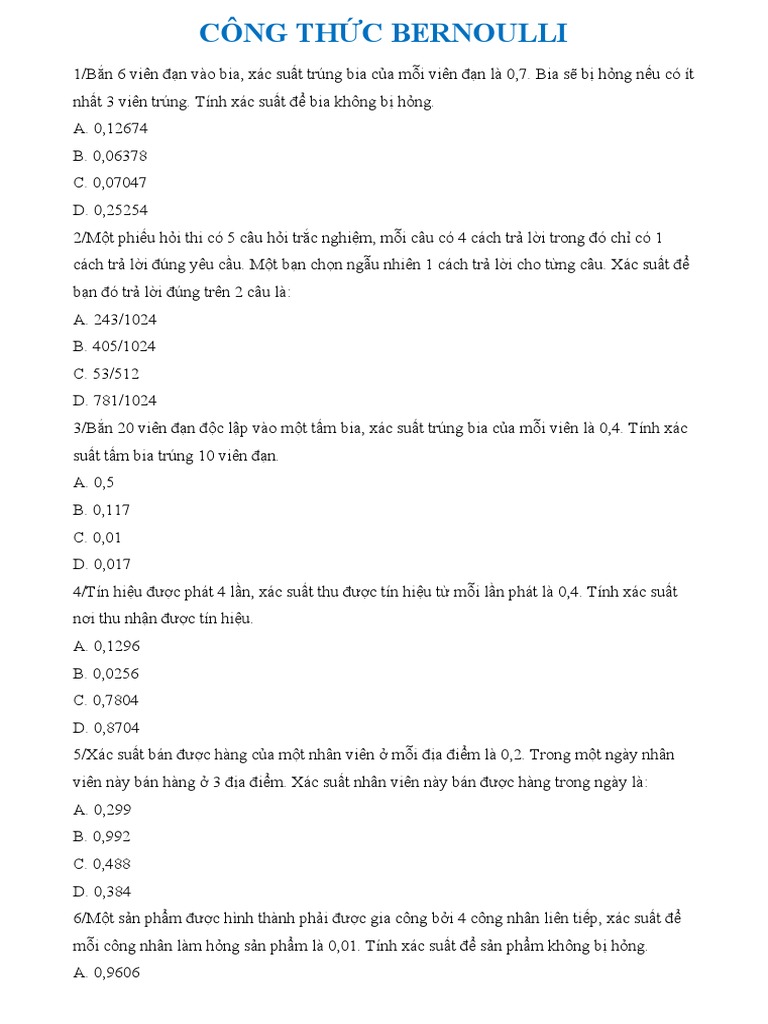 1.4-Cong Thuc Bernoulli (15 Cau) | PDF