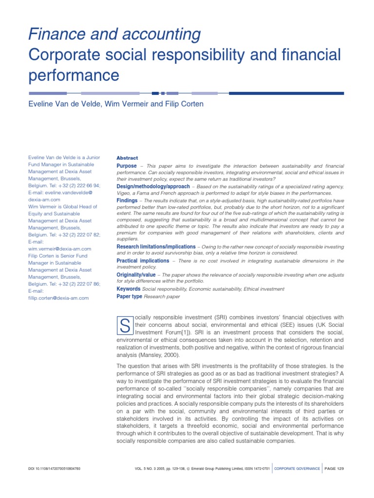 Finance and Accounting Corporate Social Responsibility and Financial ...