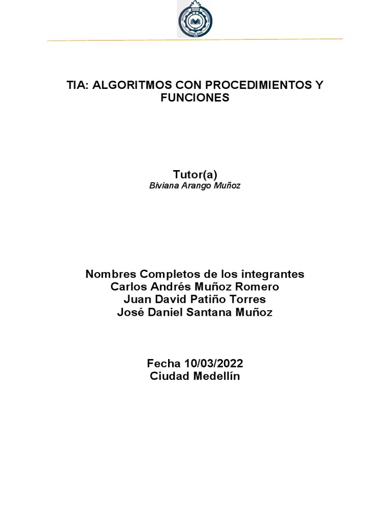 TIA - 1algoritmos Con Procedimientos y Funciones - 2022 - 1 | PDF ...