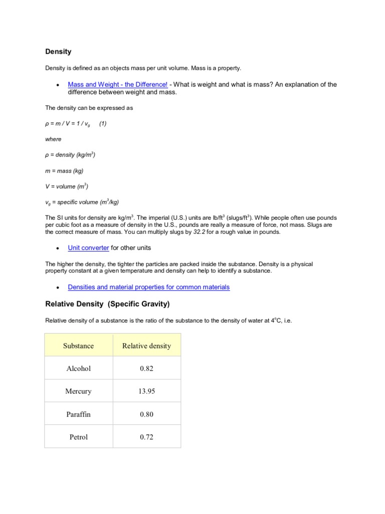 Substance Relative Density | PDF | Teaching Methods & Materials ...