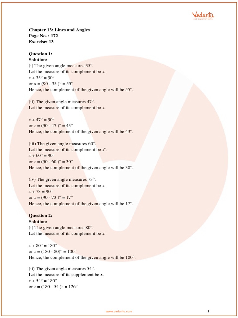 Lines and Angles: Class 7 Exercises | PDF | Angle | Line (Geometry)