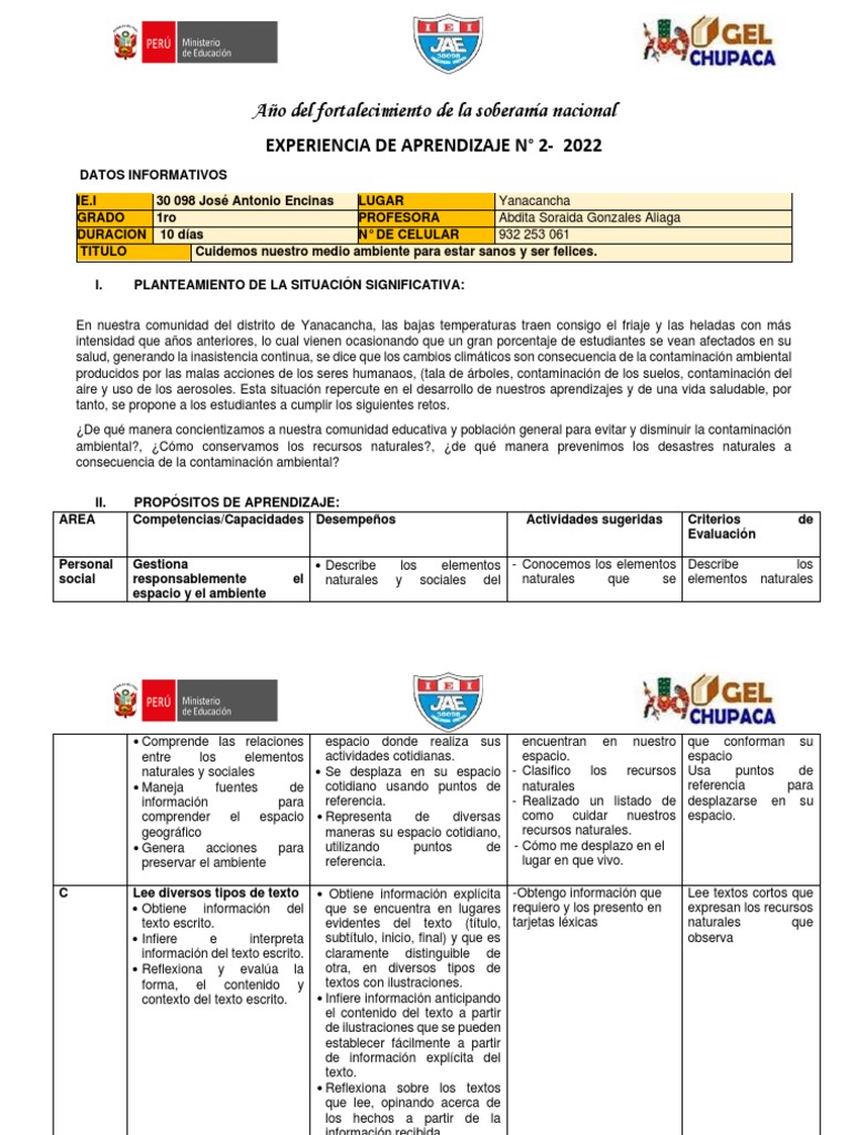 Experiencia de Aprendizaje-Primer Grado | PDF | Entorno natural | Contaminación