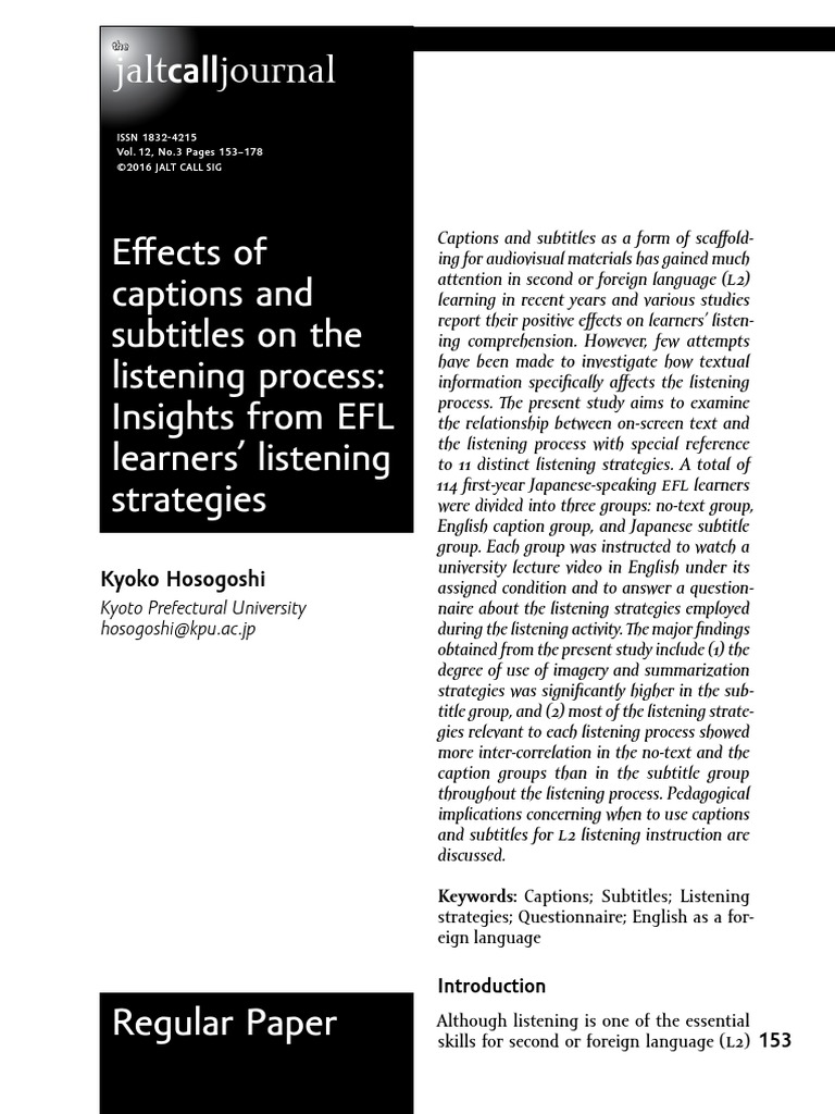 Learners' Listening Strategies | PDF | Second Language | Learning