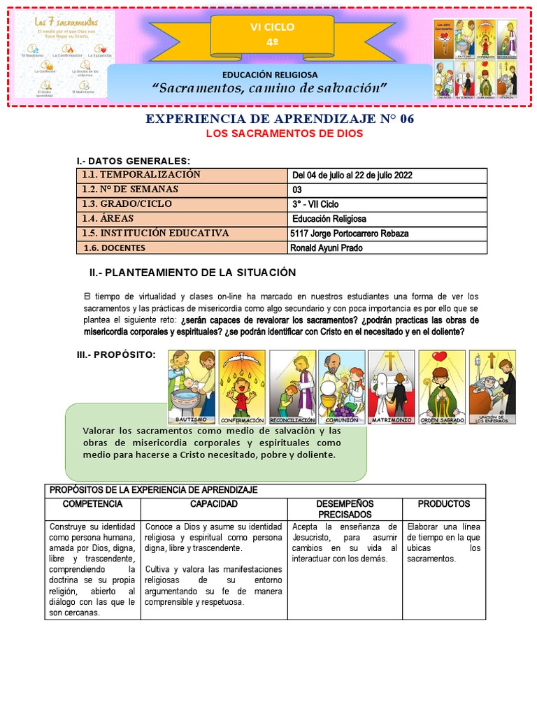 Experiencia de Aprendizaje #06 (4 Secundaria) | PDF | Sacramentos | Salvación