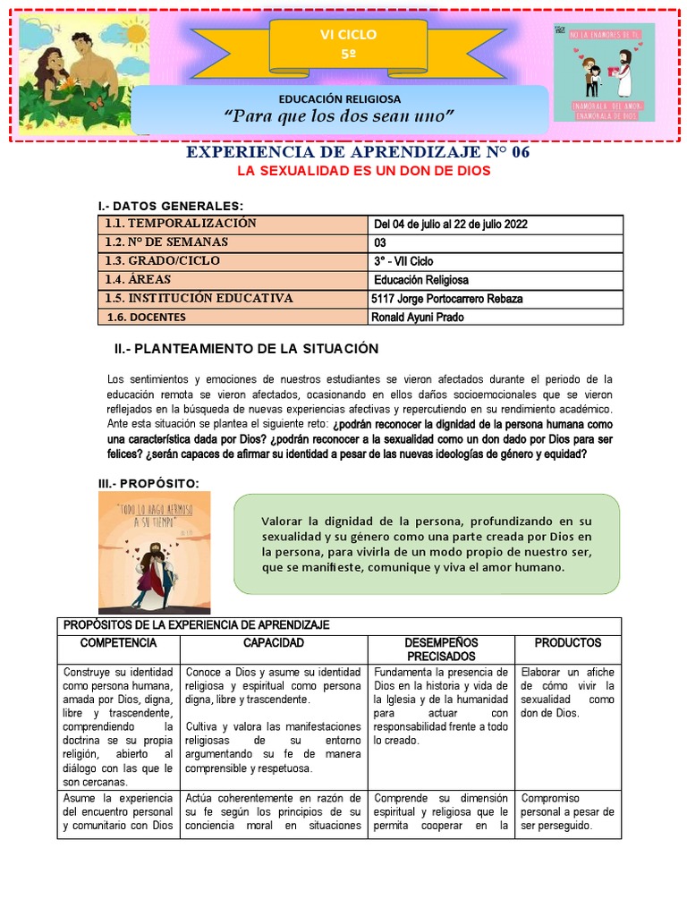 Experiencia de Aprendizaje #06 (5 Secundaria) | PDF | Fe | Dios