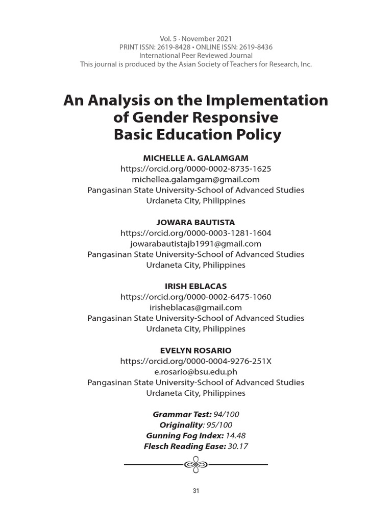 An Anlysis of Gender Responsive Basic Education Policy | PDF | Gender | Gender Studies