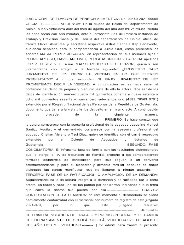 Acta Juicio Oral Alimentos | PDF | Demanda judicial | Ley procesal Acta Juicio Oral Alimentos | PDF | Demanda judicial | Ley procesal