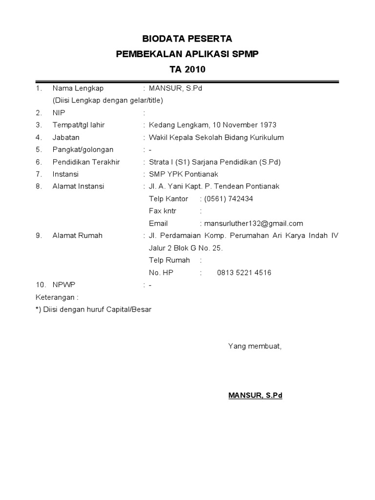 BIODATA PESERTA Identitas Sekolah | PDF