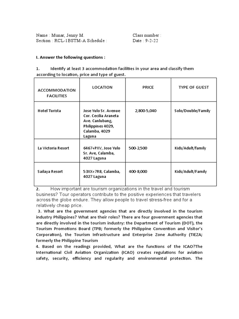 TOU040-Macro Perpespective of Tourism and Hospitality Worksheet 5 | PDF ...