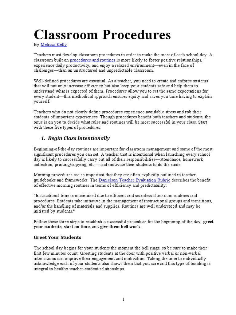 Classroom Procedures | PDF | Teachers | Classroom