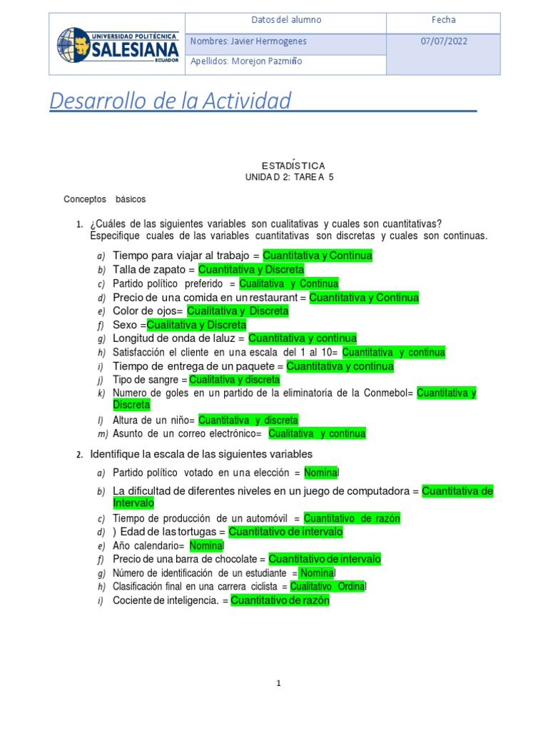 Tarea5 - U2t1 Javier Morejon | PDF | Desviación Estándar | Diferencia