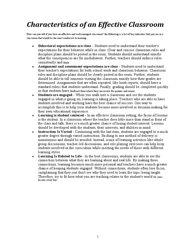 Characteristics of An Effective Classroom | PDF | Teachers | Classroom
