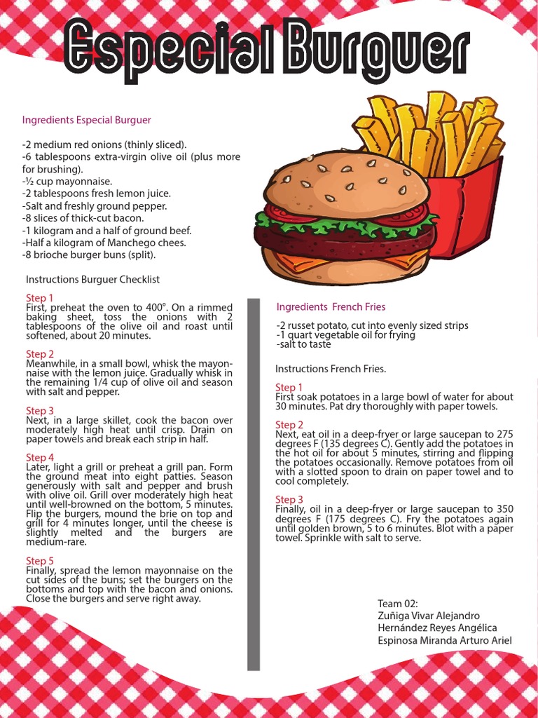 Recipe | PDF | Hamburgers | French Fries