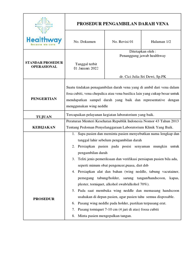 Sop Pengambilan Darah Vena | PDF | Sains & Matematika