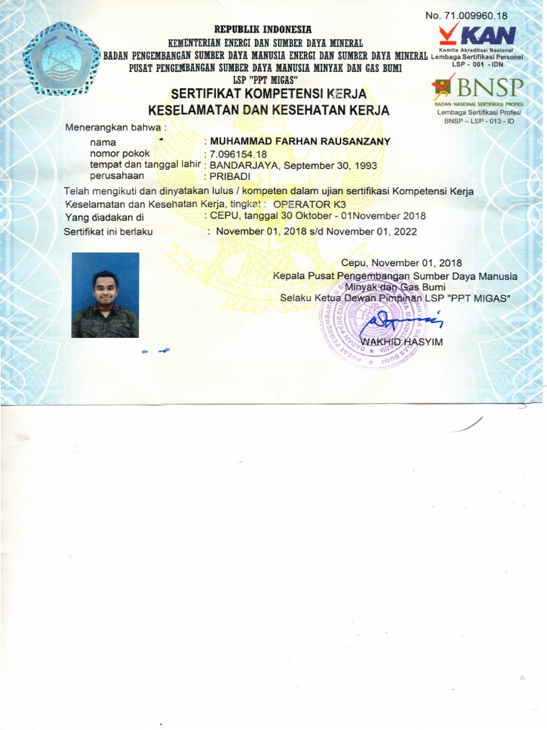 Sertifikat Farhan k3 | PDF