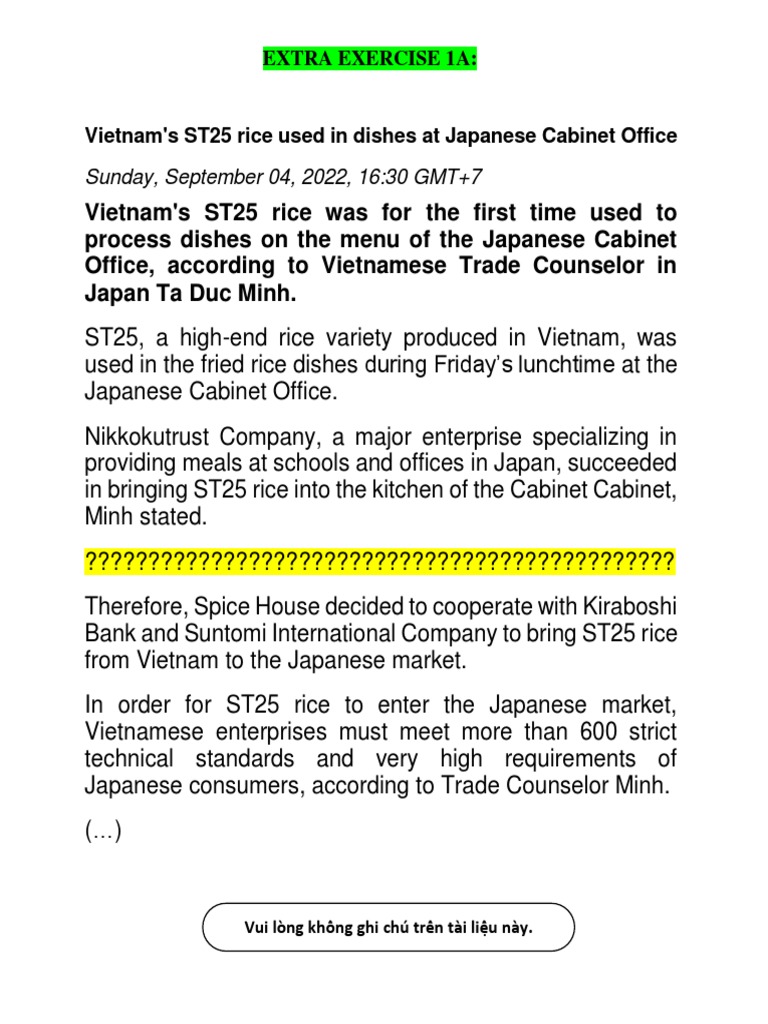 Extra Exercise For Unit 1 in Class Exercise Part A | PDF | Vietnam | Low Carbon Economy