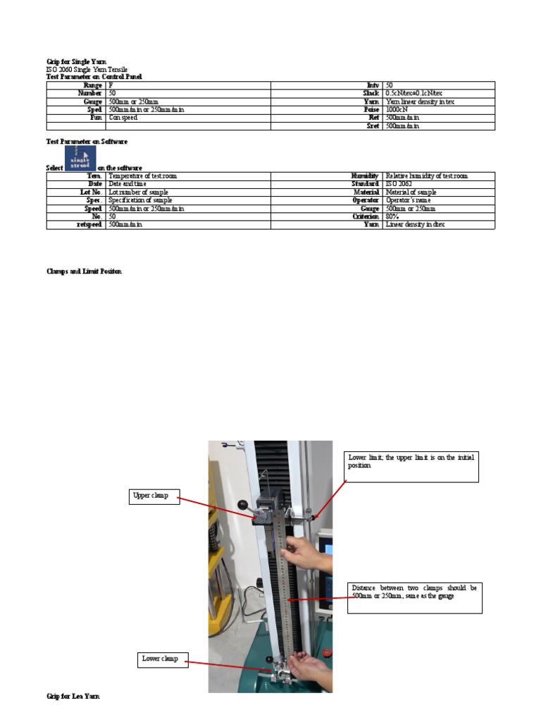 ISO 2060 Single Yarn Tensile Test Parameters | PDF | Yarn | Materials