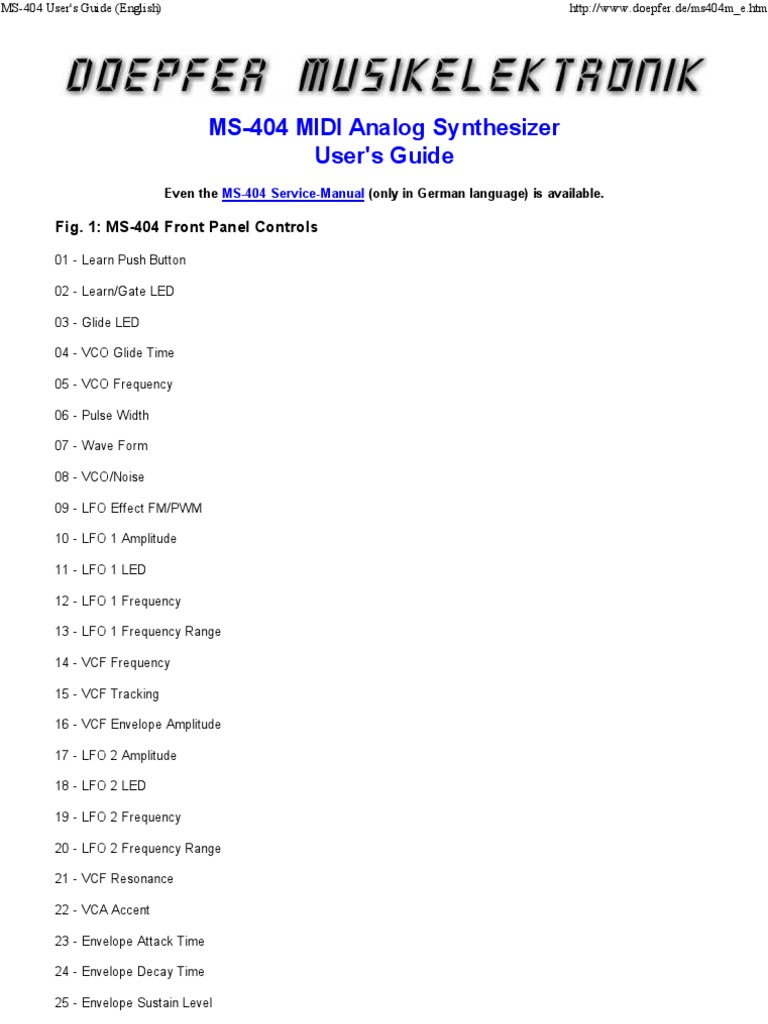 MS-404 User's Guide (English) | PDF | Synthesizer | Resonance