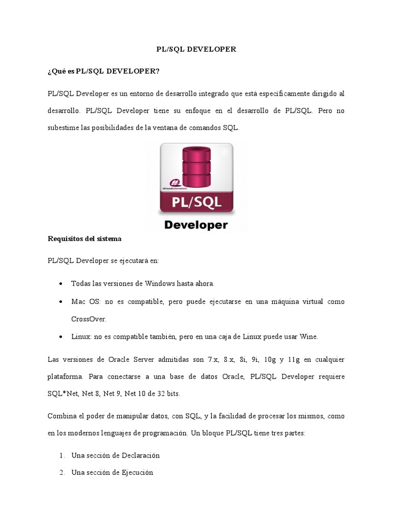 PL/SQL Developer ¿Qué Es PL/SQL Developer? | PDF | Pl / Sql | Oracle Corporation