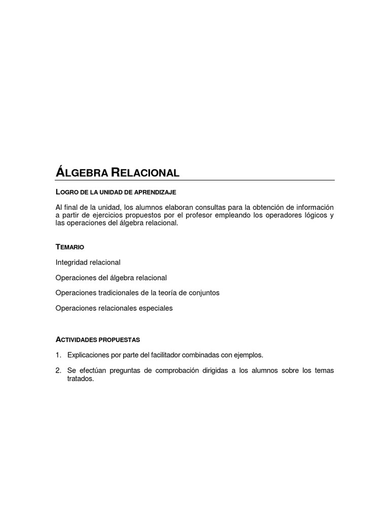 Clase 02 Algebra Relacional | PDF | Bases de datos | Matemáticas