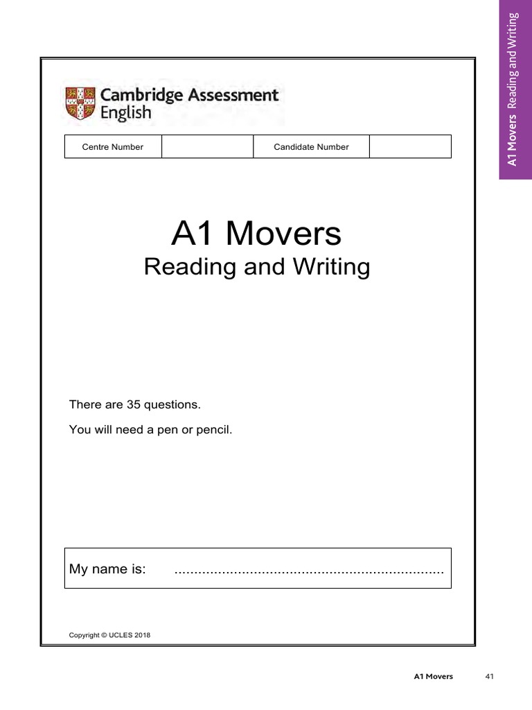 A1 Movers Sample Papers Pg 27 Vol 2 Reading And Writing Pdf
