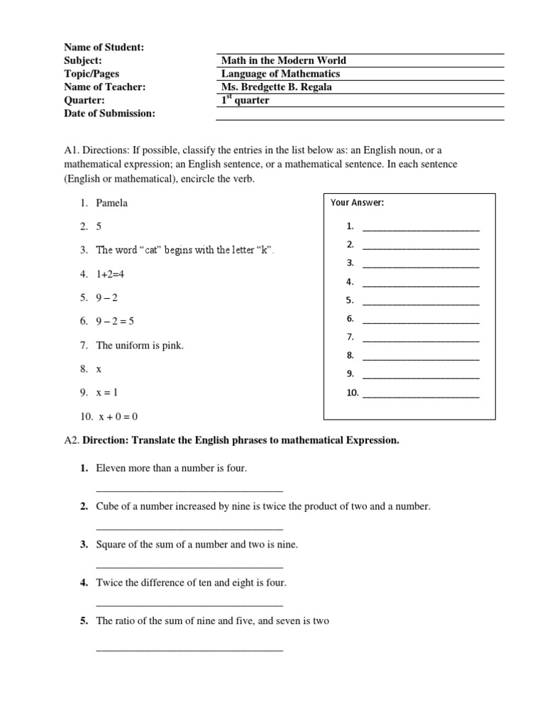 88543-Activity Week 3 (Language of Mathematics) | PDF | English Language | Sentence (Linguistics)