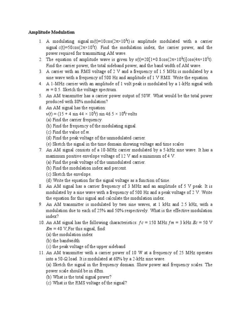 Sample AM Numericals | PDF | Modulation | Electronic Engineering