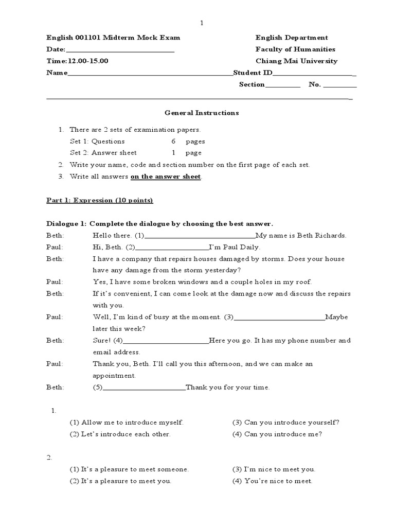 English 101 Mock Midterm Exam For Students | PDF | Musical Theatre | Theatre