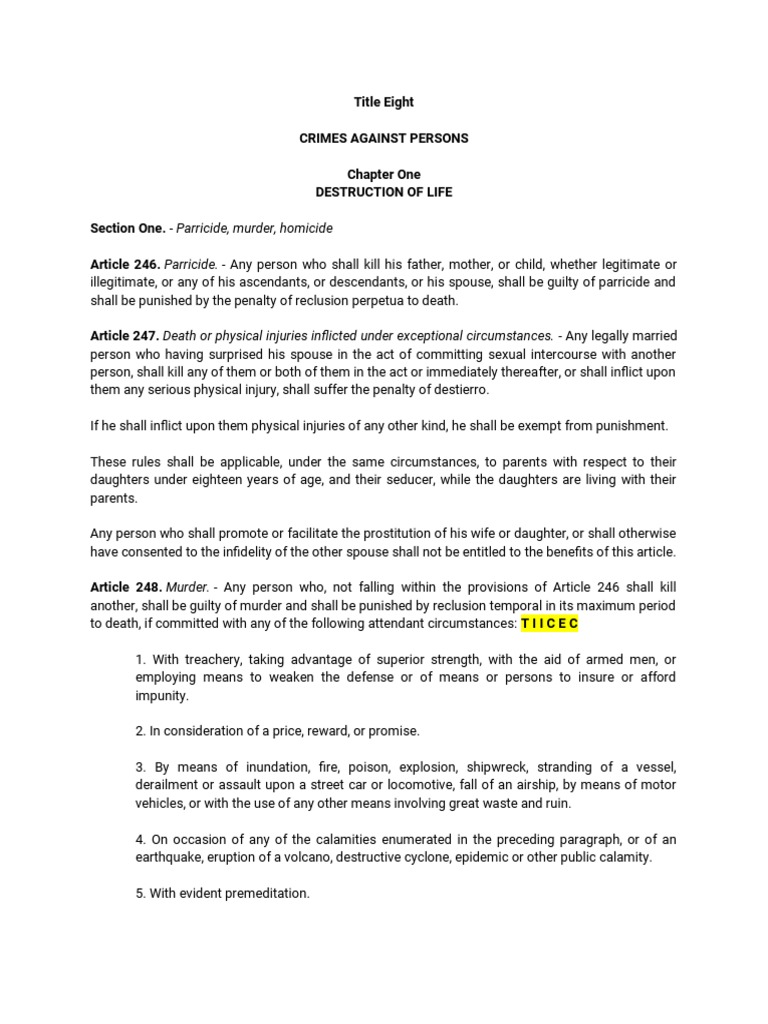 Title 8 - Crimes Against Persons | PDF | Murder | Justice