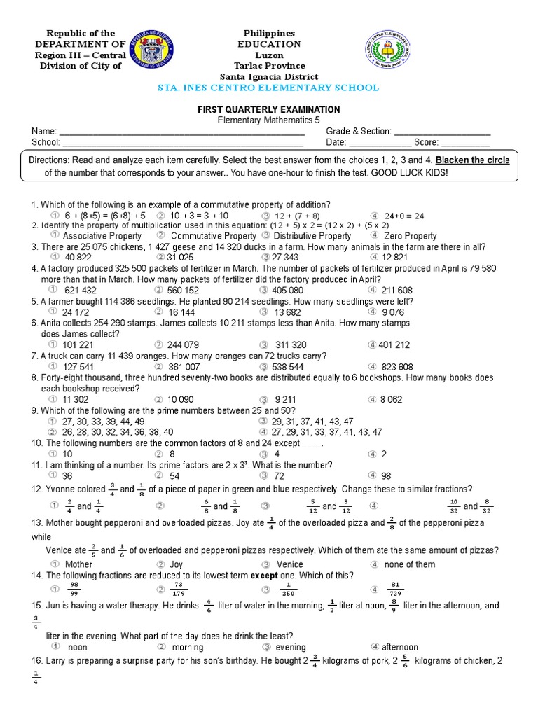 PT - Math 5 - Q1 | PDF