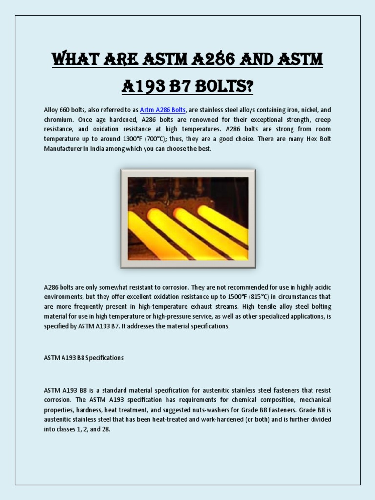 What Are Astm A286 and ASTM A193 B7 Bolts | PDF