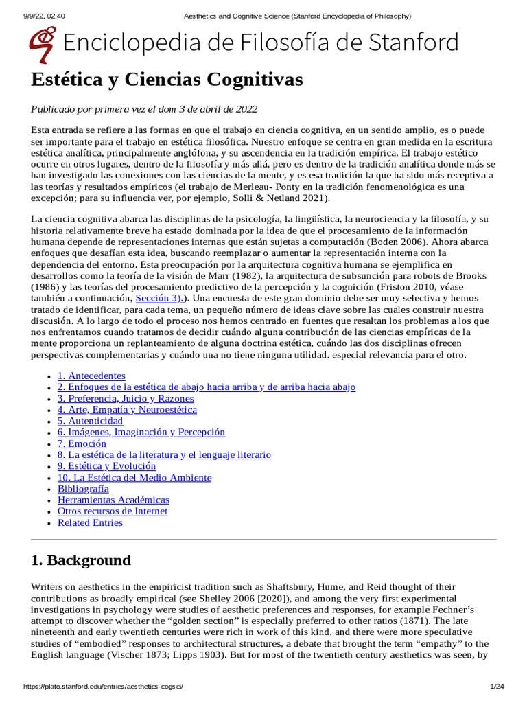 Aesthetics and Cognitive Science (Stanford Encyclopedia of Philosophy ...