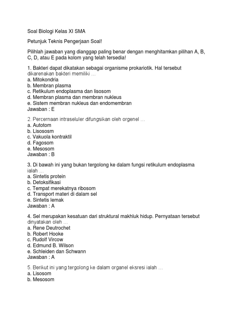 Soal Biologi Kelas XI Sel SMA | PDF
