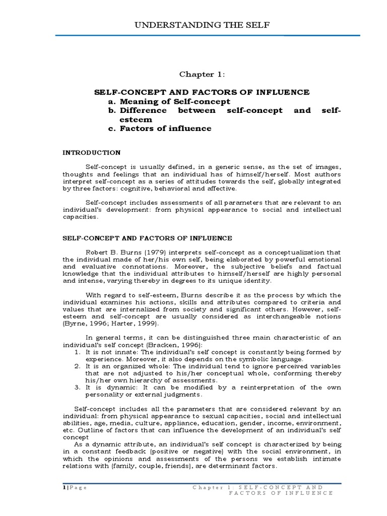 Chapter 1 Self Concept and Factors of Influence 4 Pages | PDF | Self Concept | Self Esteem