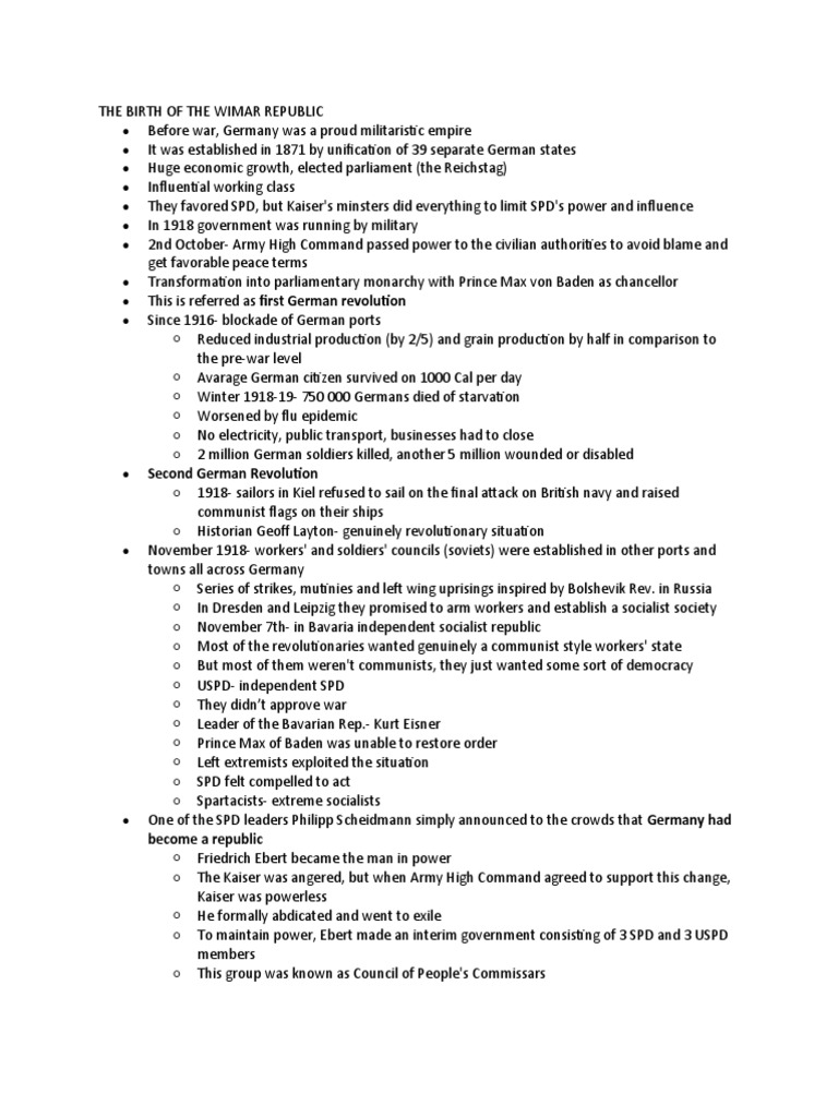Weimar Republic - Short Overview Notes | PDF | Weimar Republic | Nazi ...