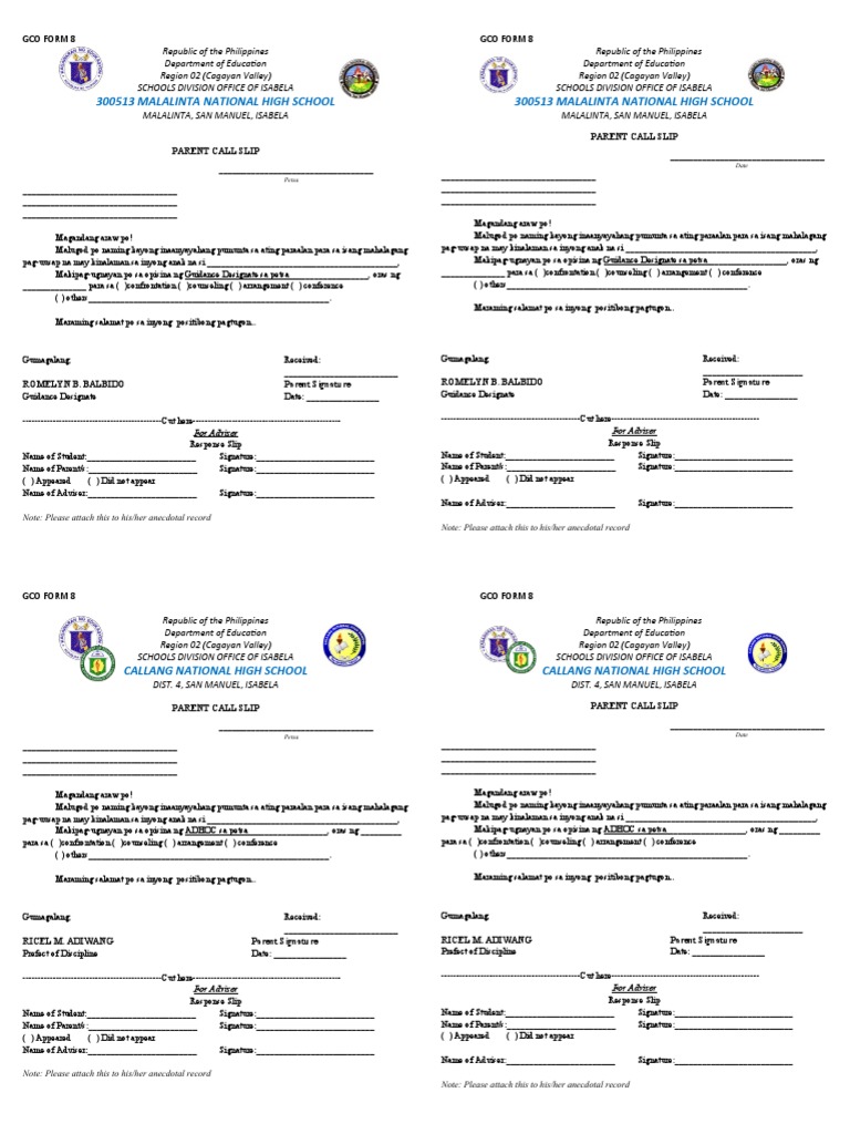 Parent Call Slip | PDF | Philippines