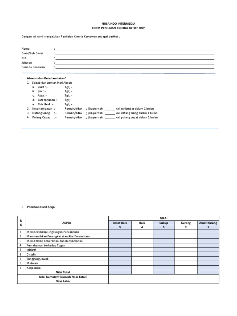 Form Penilaian Kinerja Office Boy | PDF
