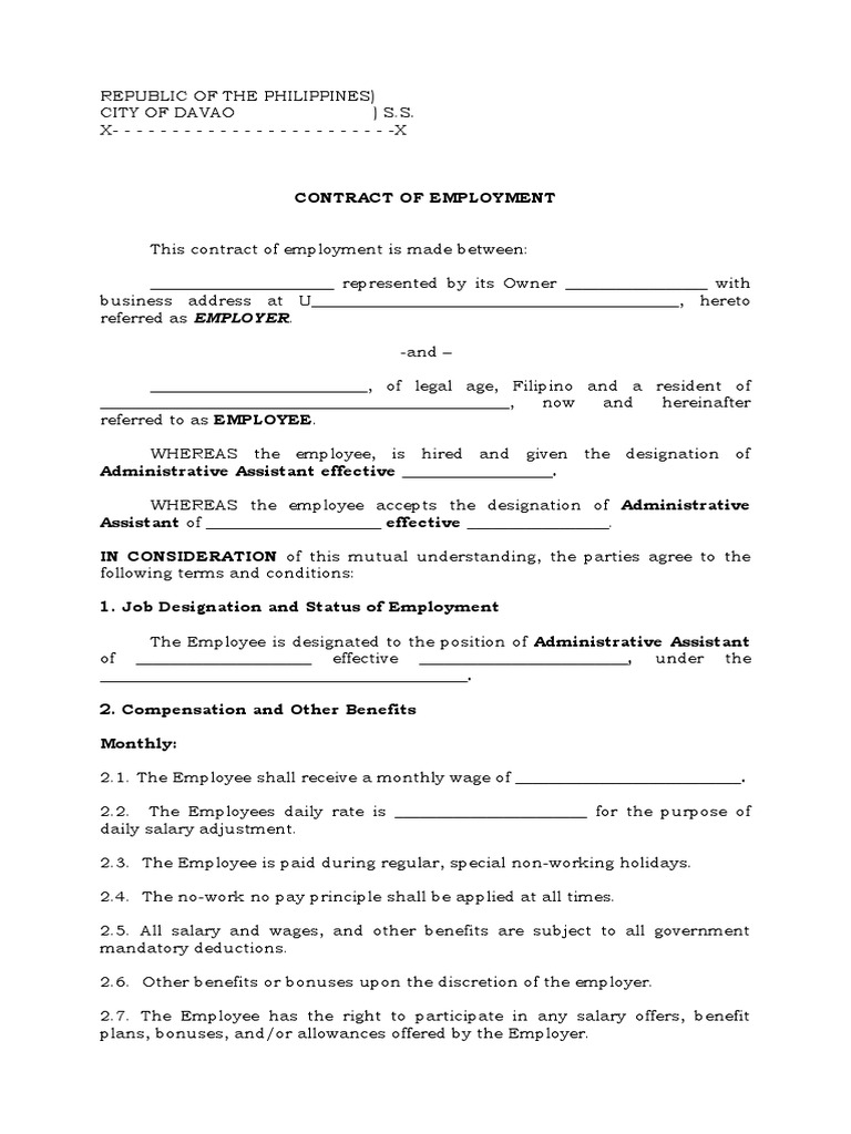 Contract of Employment | PDF | Employment | Salary