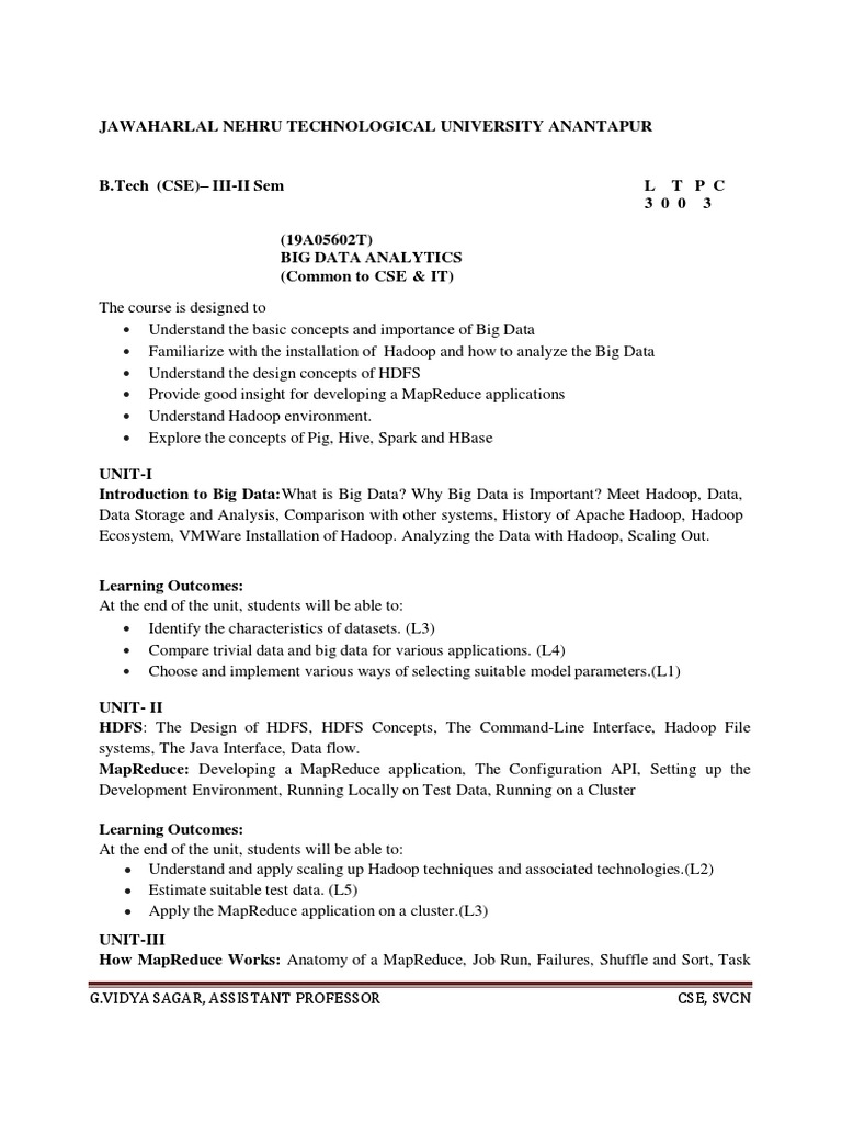 BDA - Unit-1 | Download Free PDF | Apache Hadoop | Map Reduce