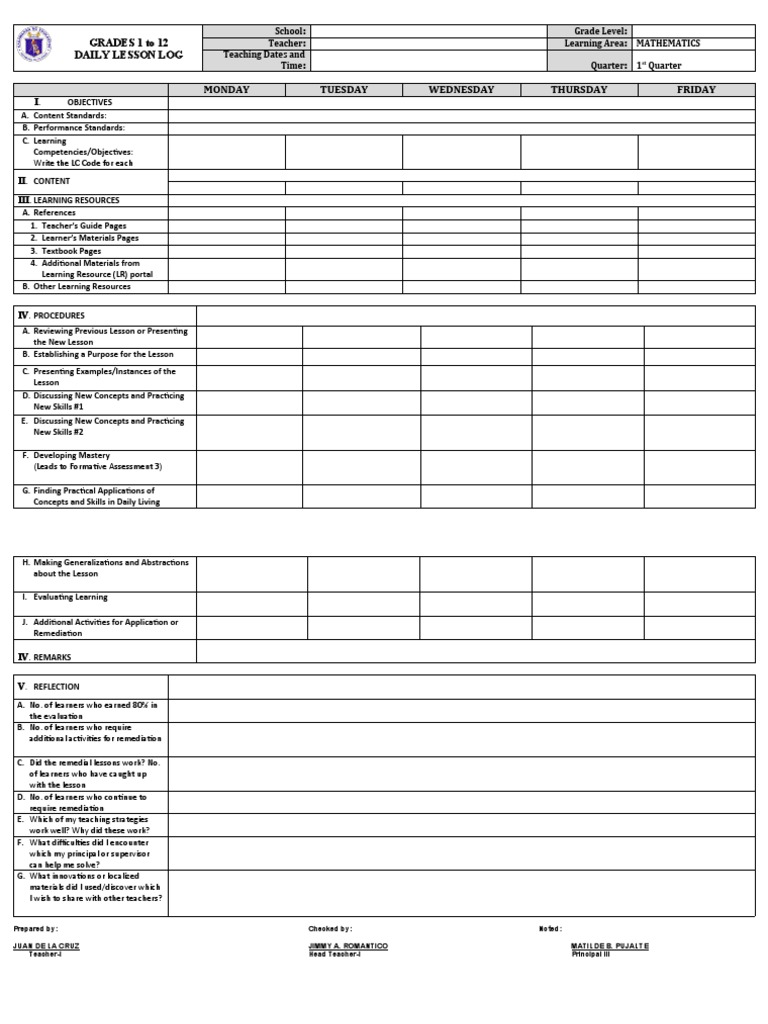 Daily Lesson Log DLL Template Landscape | PDF | Career & Growth