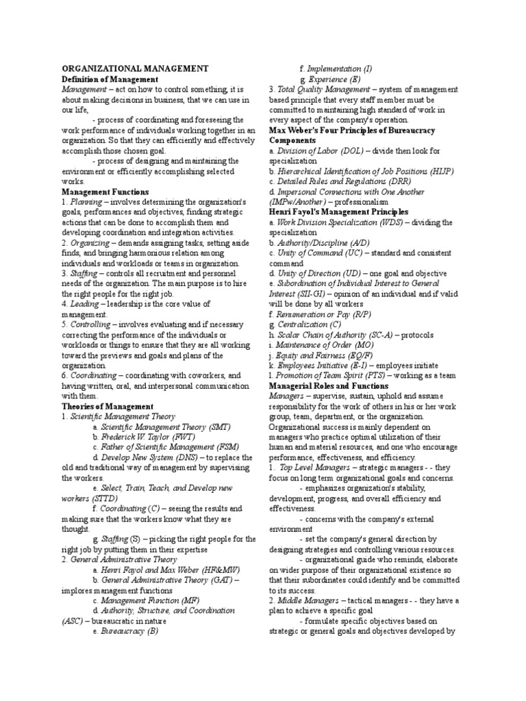 Organizational Management | PDF | Goal | Business
